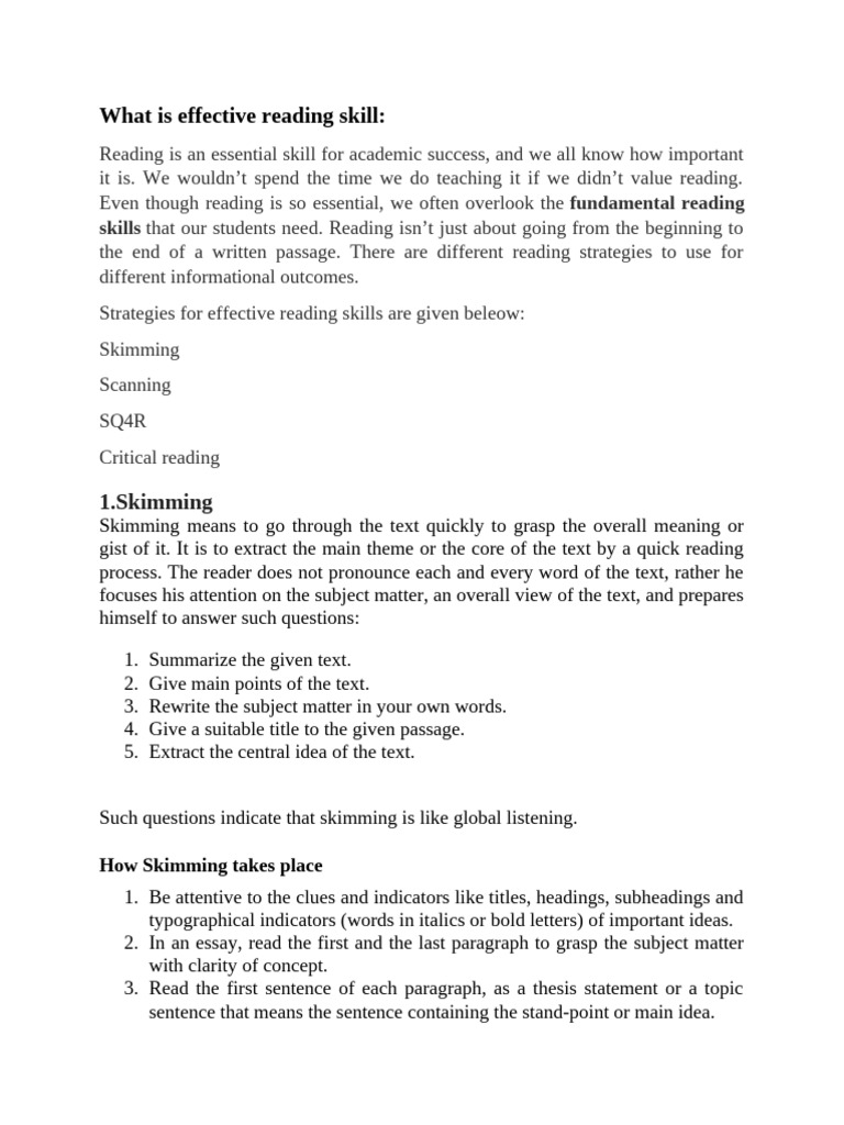Strategies For Effective Reading Skills | PDF