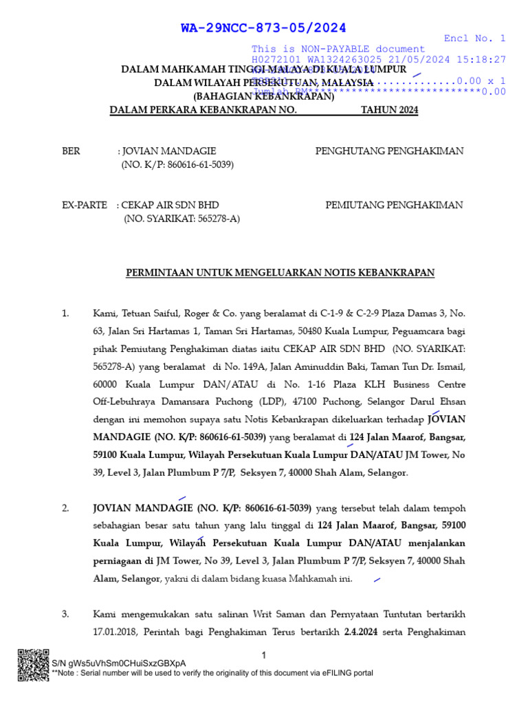 (CEKAP AIR) Permintaan Untuk Mengeluarkan BN +@002 | PDF