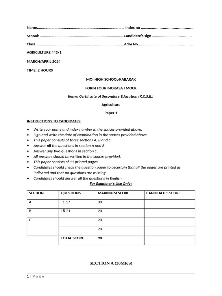 Agriculture Paper 1 | PDF