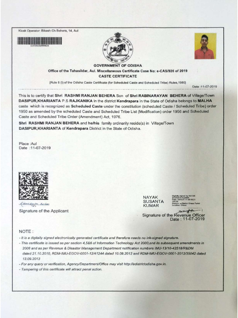 Caste Certificate | PDF