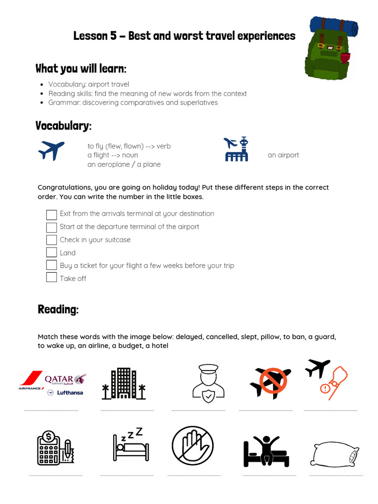 1.1 Lesson 5 - Best and Worst Travel Experiences | PDF