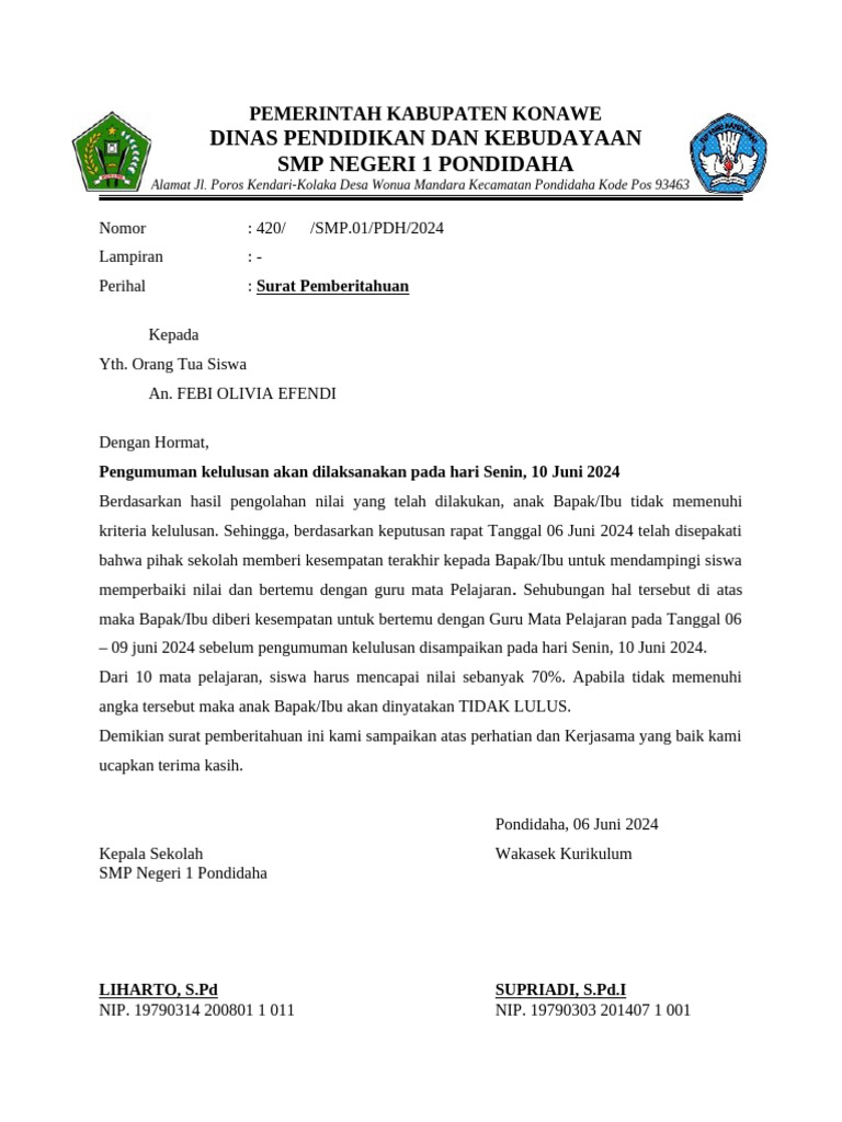 Surat Pemberitahuan | PDF