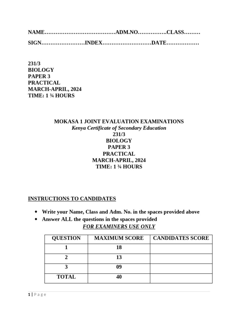 Biology Paper 3 | PDF