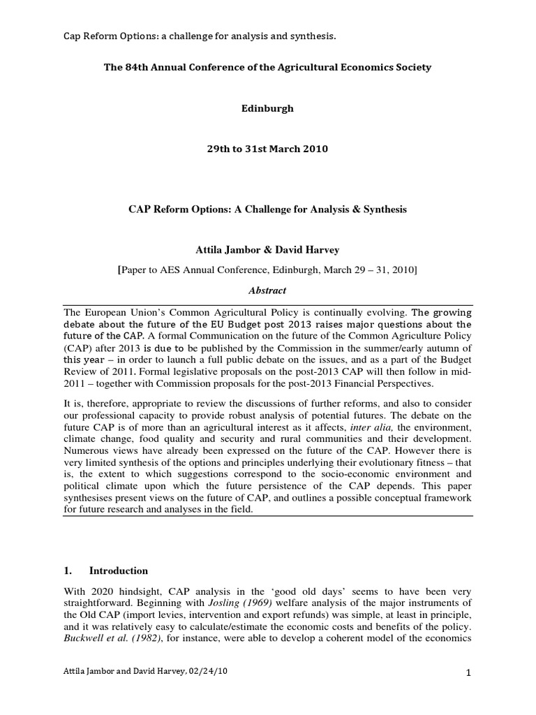 CAP Reform Options A Challenge For Analy | PDF