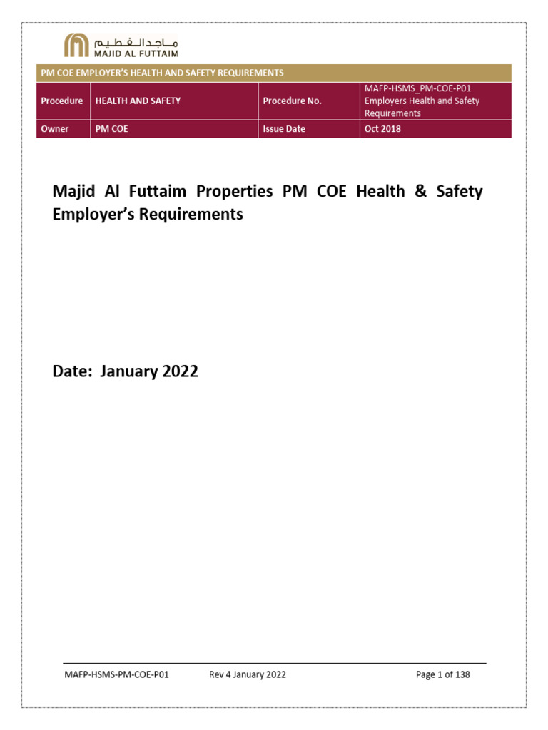MAFP-HSMS - PM-COE-P01 Employers Health and Safety Requirements - Jan ...