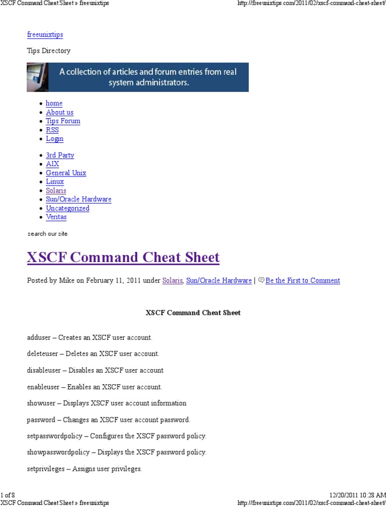 XSCF Cheatsheet | PDF | Booting | Secure Shell