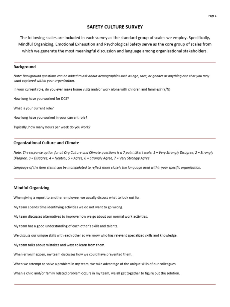 Safety Culture Survey | PDF