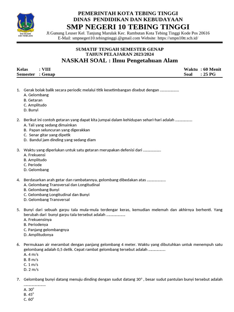 Soal STS Ipa Genap KLS 8 2023-2024 | PDF
