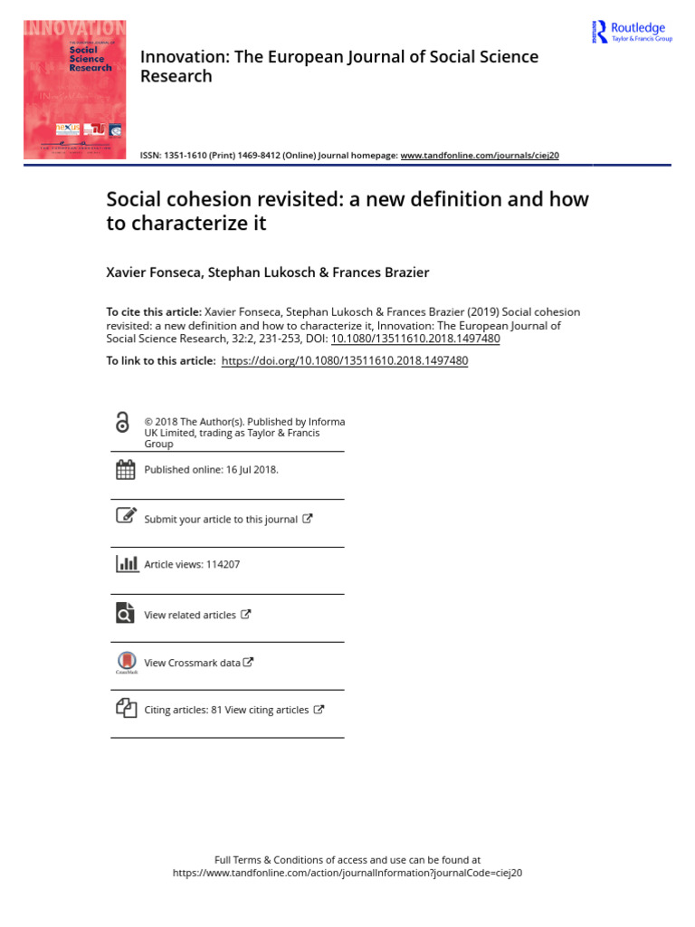 Social Cohesion Revisited A New Definition and How To Characterize It | PDF