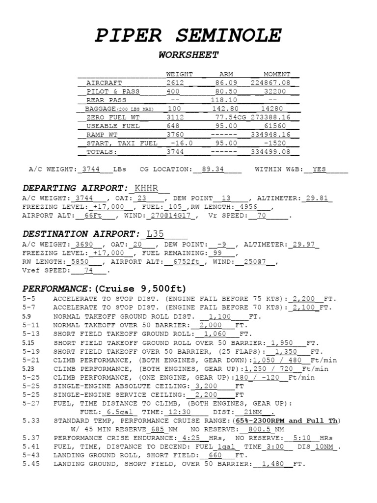 Pa44 Performance Worksheet | PDF