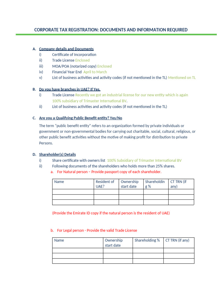 Corporate Tax Registration Checklist | PDF