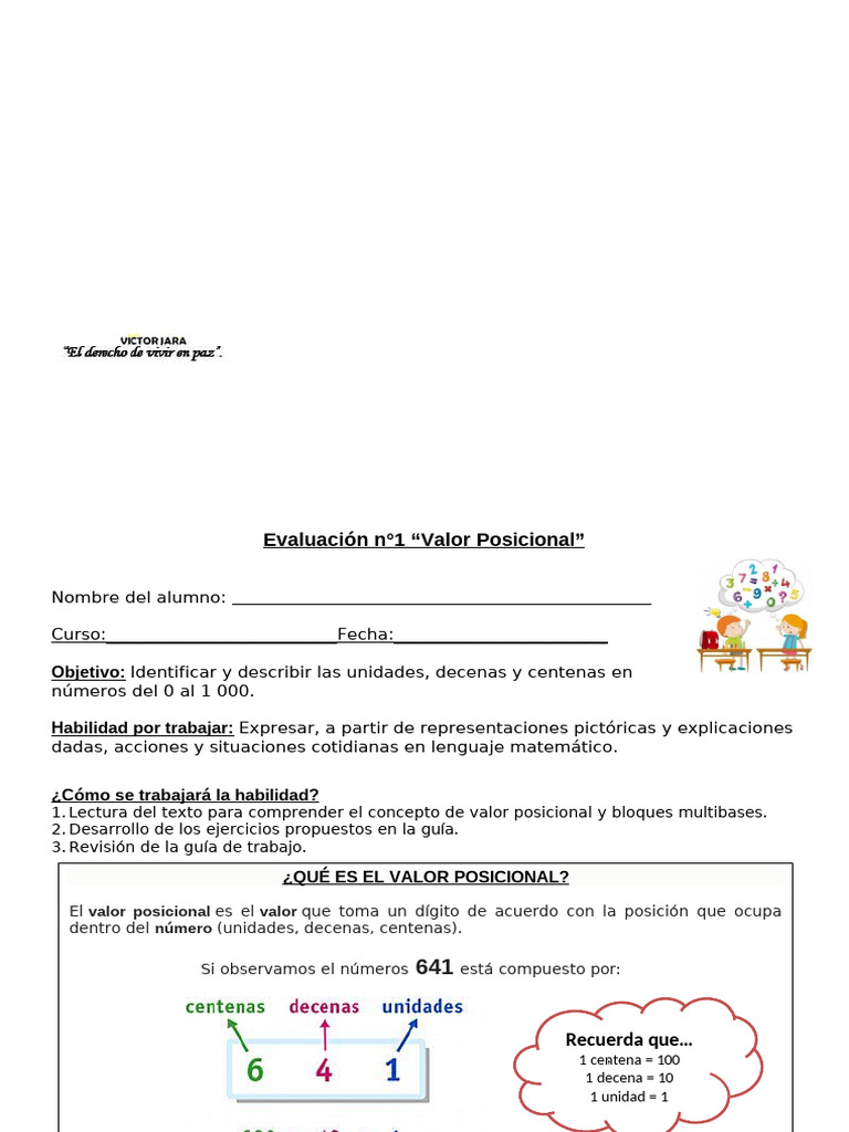 Valor Posicional en Números hasta 1000 | PDF | Aritmética | Matemáticas