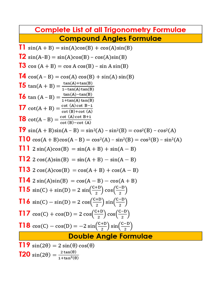 Trigonometry Formulae Guide | PDF | Trigonometric Functions | Euclid