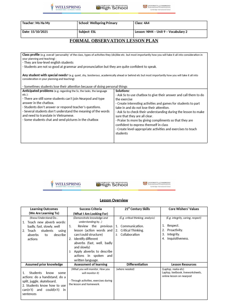 Formal Observation Lesson Plan | PDF