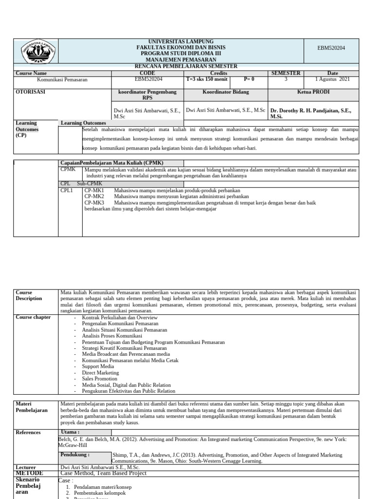 RPS - Komunikasi Pemasaran - 2024 | PDF