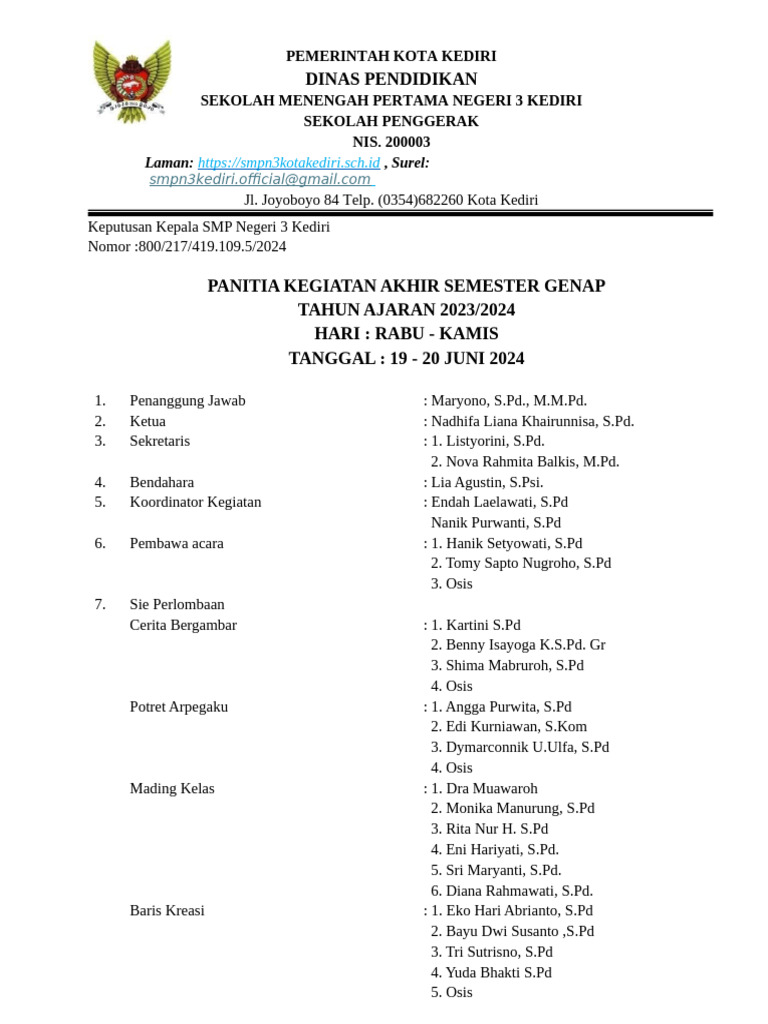 SK Panitia Kas 2024 Terbaru | PDF