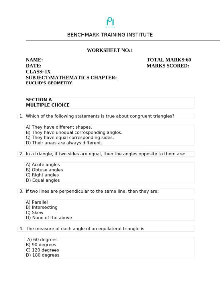 WORKSHEET1 Euclid Geometry | PDF