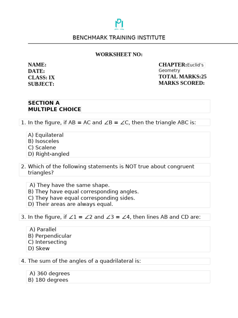 Worksheet3 Euclids Geometry | PDF