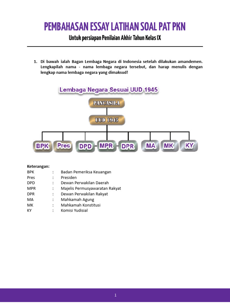 Pembahasan Essay Latihan Soal Pat PKN | PDF