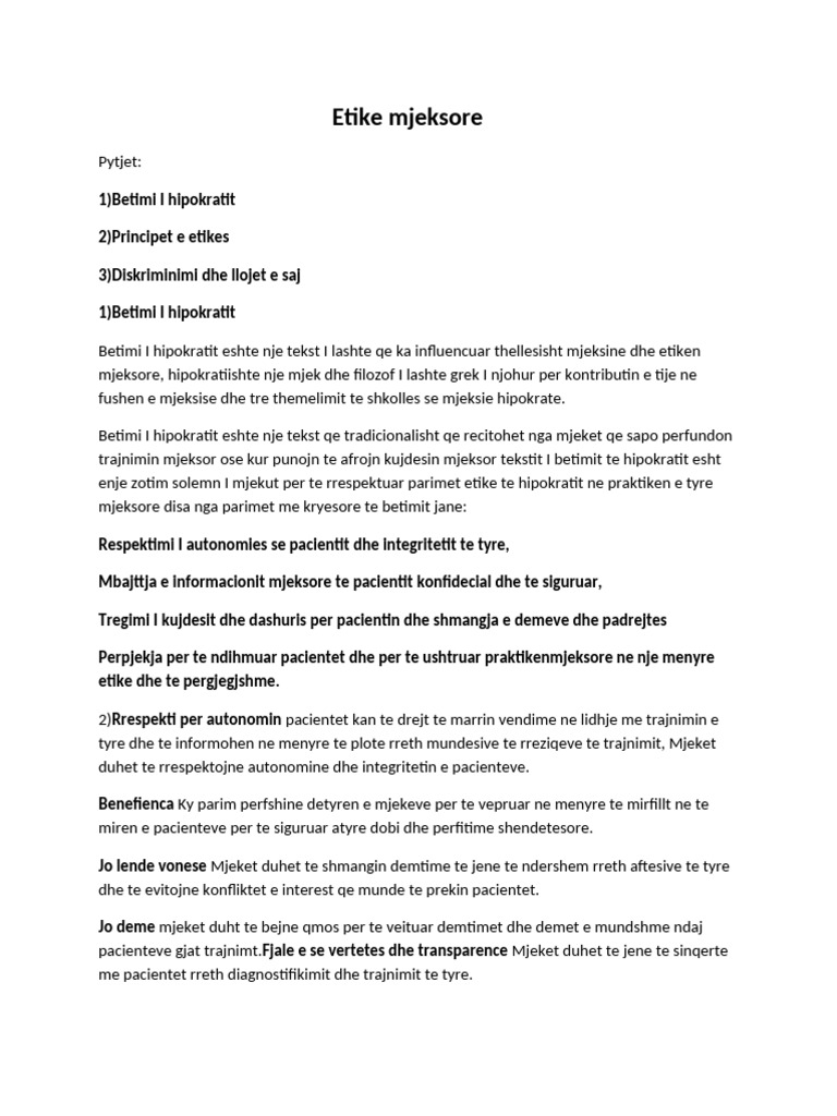 Etike Mjeksore | PDF