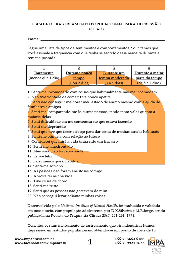 Escala de Rastreamento Populacional para Depressão (CES-D) | PDF