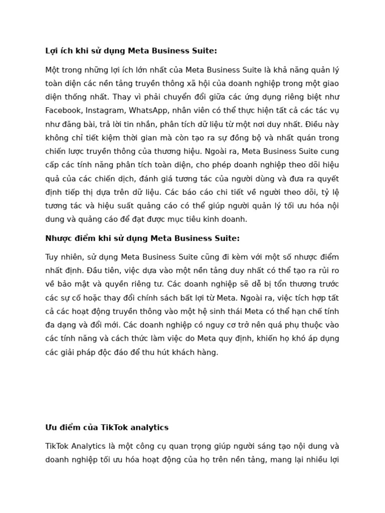 L I Ích Khi S D NG Meta Business Suite | PDF | Vietnam | Career & Growth
