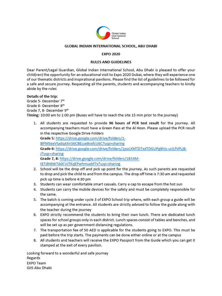 EXPO School Trip Guidelines | PDF