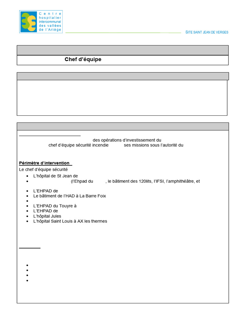Fiche Poste Chef Déquipe Sécurité | PDF