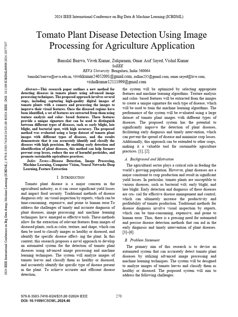 Tomato Plant Disease Detection Using Image Processing For Agriculture ...