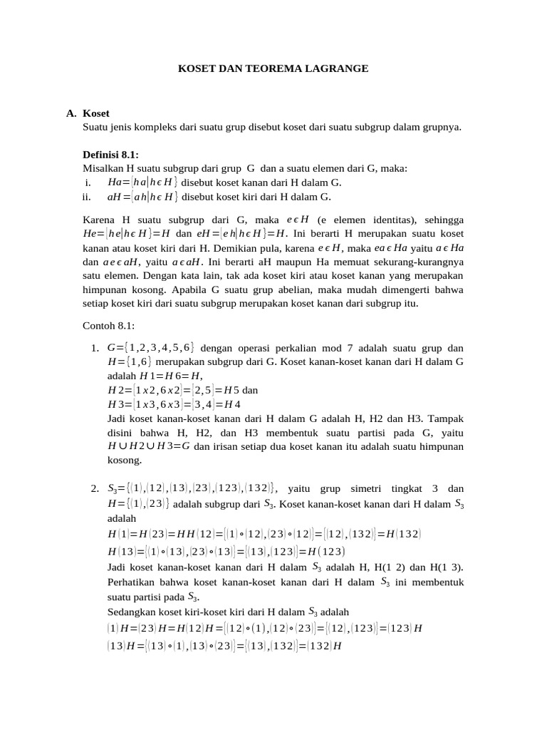 KOSET_DAN_TEOREMA_LAGRANGE | PDF