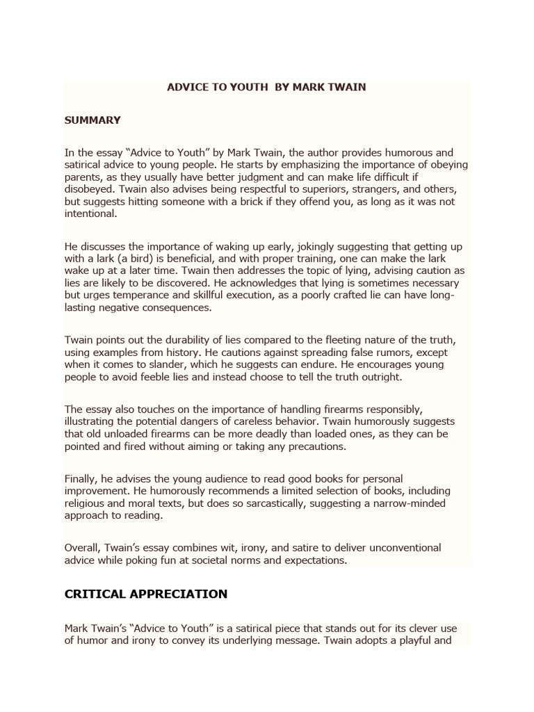 ADVICE TO YOUTH Notes | PDF
