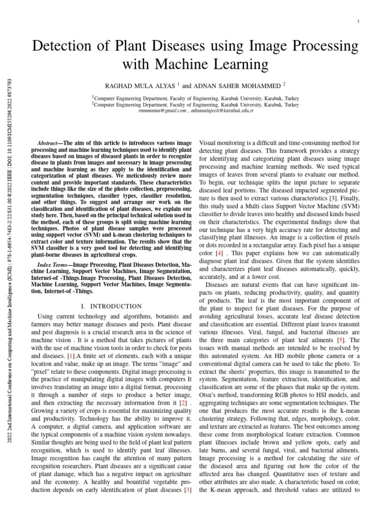 Detection of Plant Diseases Using Image Processing With Machine Learning | PDF
