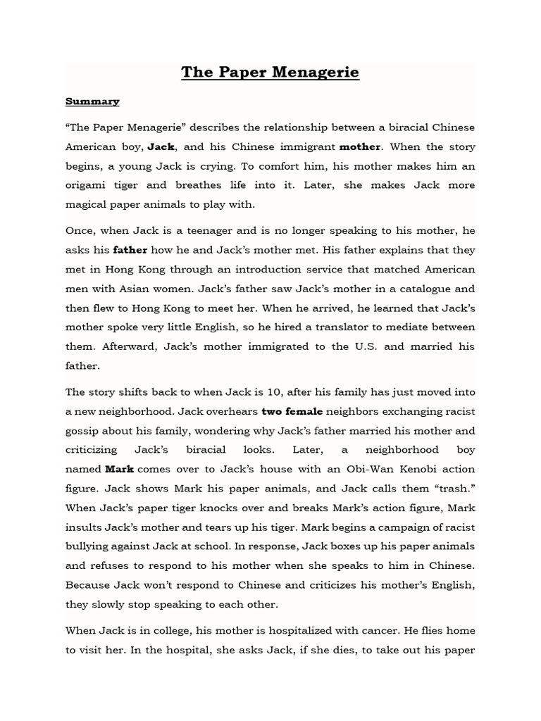 The Paper Menagerie Notes | PDF