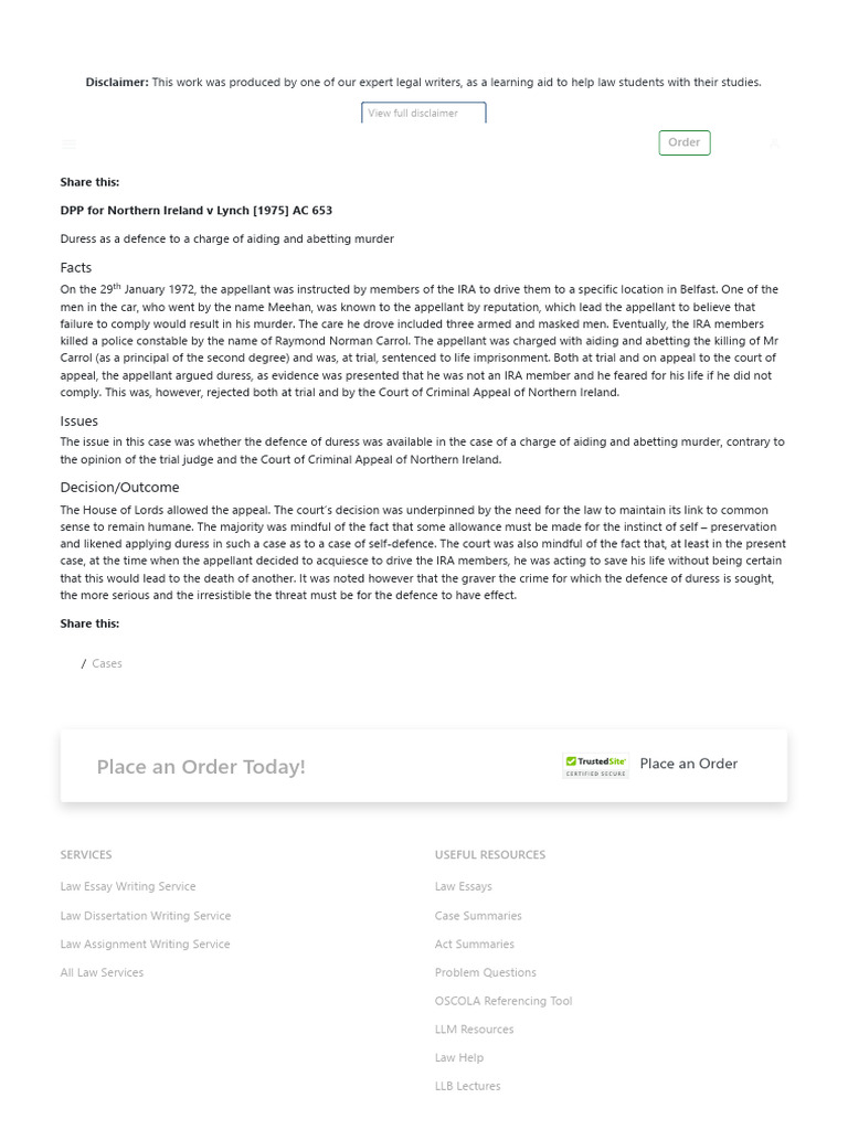 DPP For Northern Ireland V Lynch | PDF