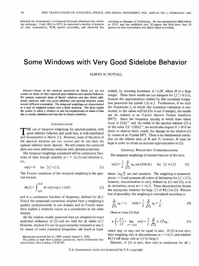 Some Windows With Very Good Sidelobe Behavior | PDF