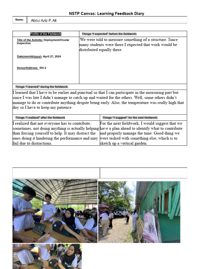 Learning Feedback Diary | PDF