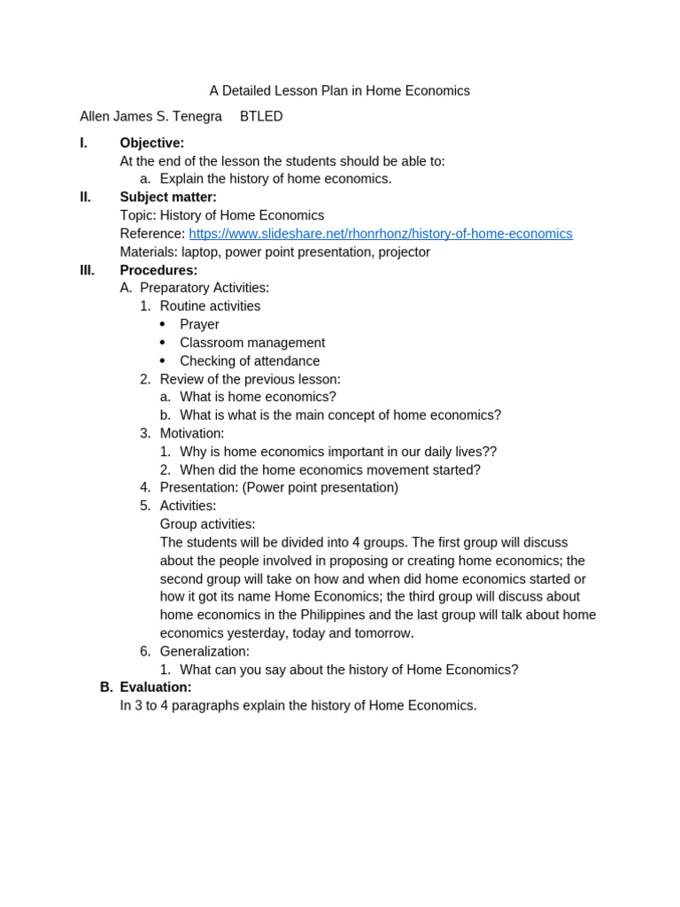 A Detailed Lesson Plan in Home Economics JBoy | PDF