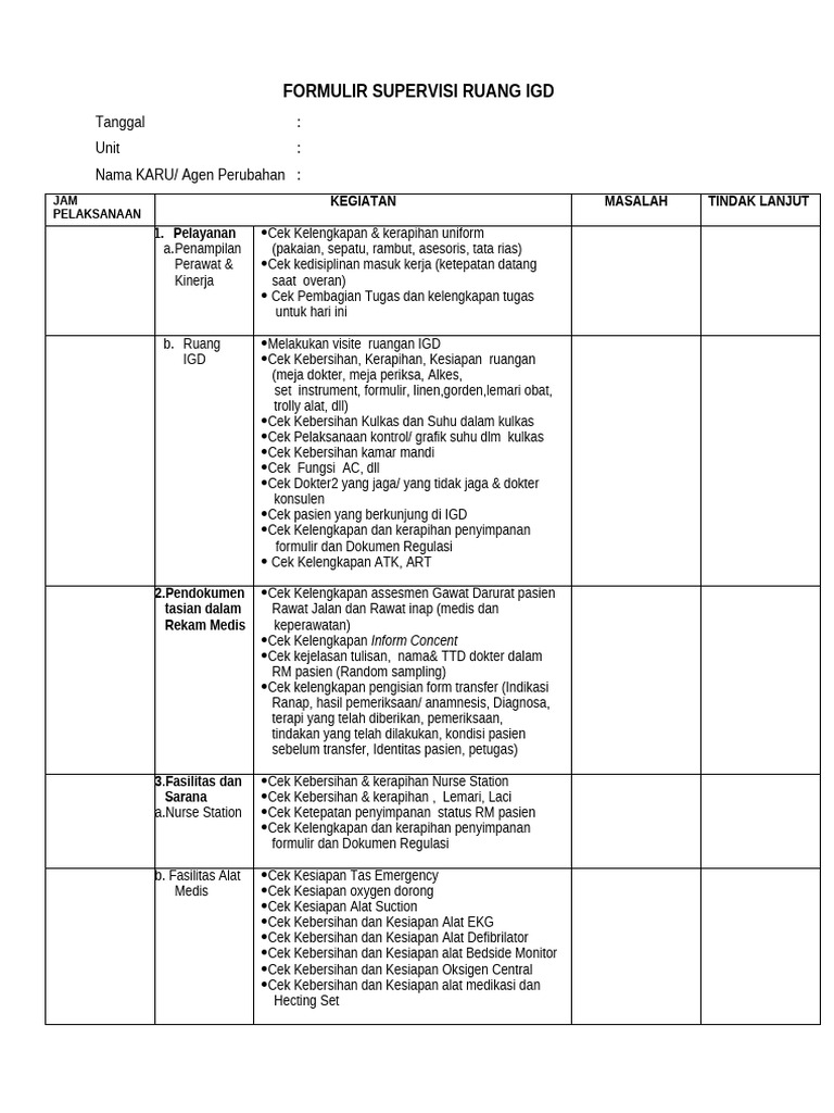 Formulir Supervisi IGD dan Kinerja | PDF