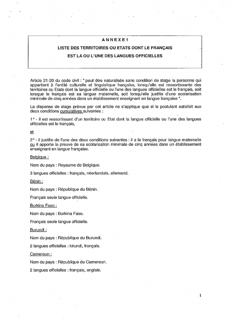 Pays Français Langue Officielle | PDF