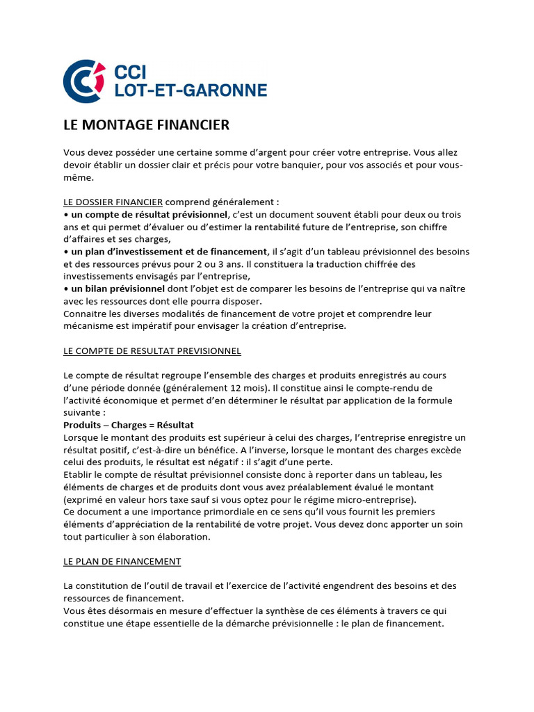 Le Montage Financier | PDF