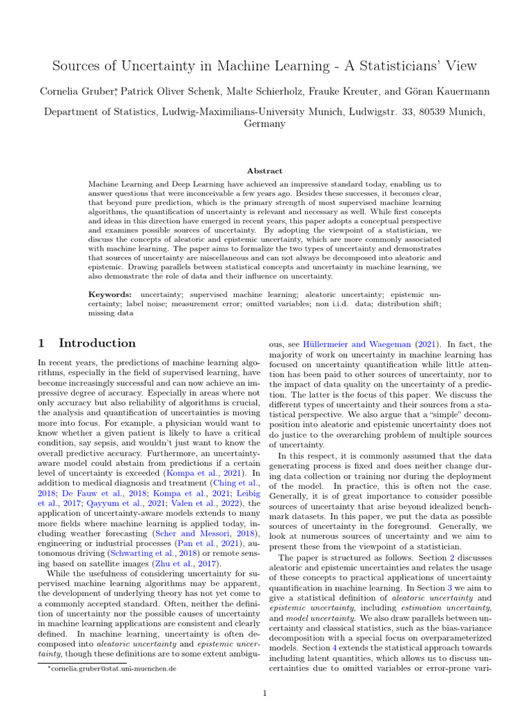 Sources of Uncertainty in Machine Learning - A Statisticians View | PDF