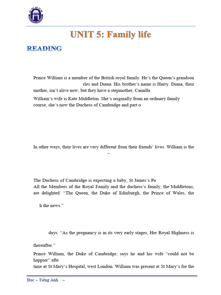 UNIT 5 Family life - Reading | PDF