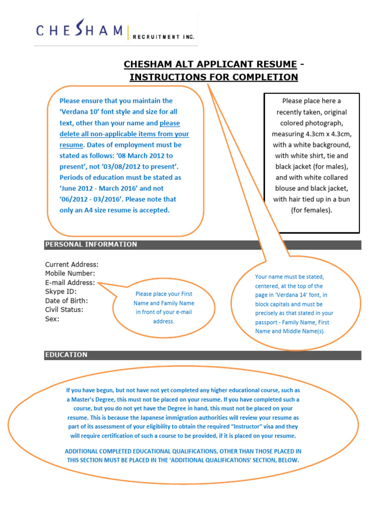 Alt Resume Instructions For Completion | PDF