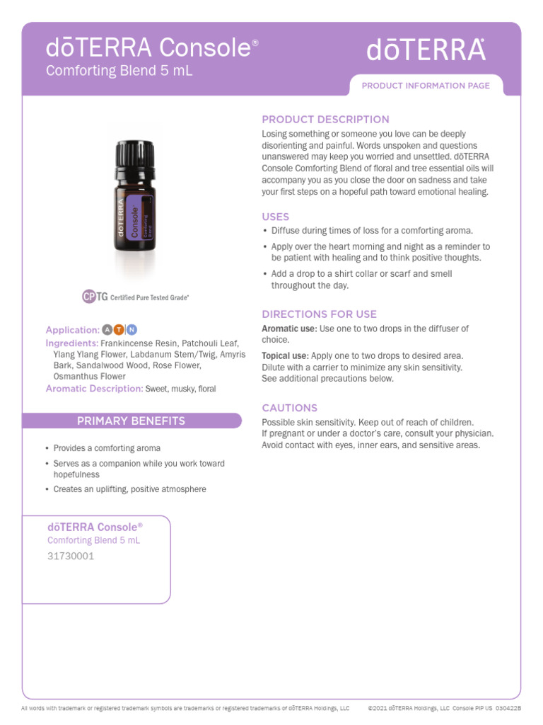 Doterra Console Essential Oil Blend | PDF