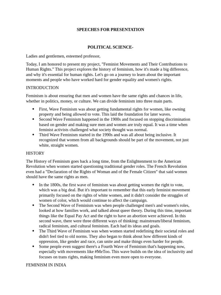 SPEECHES FOR PRESENTATION 1st Semester | PDF