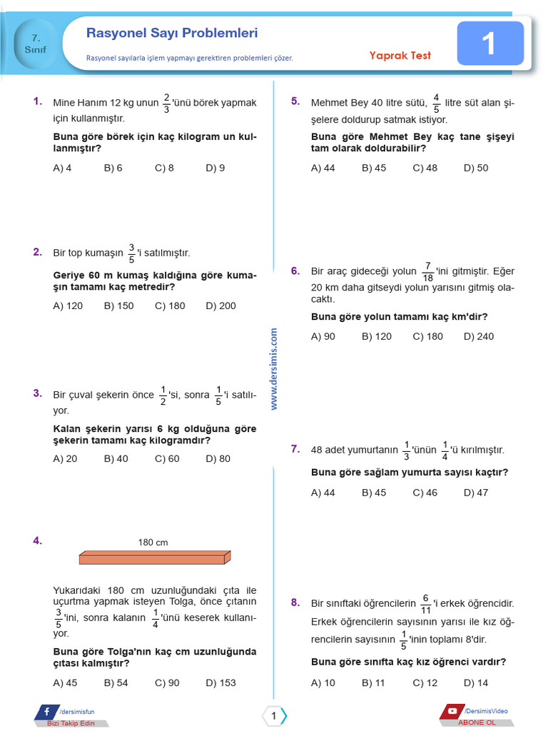 Rasyone Problemleri W-1 | PDF
