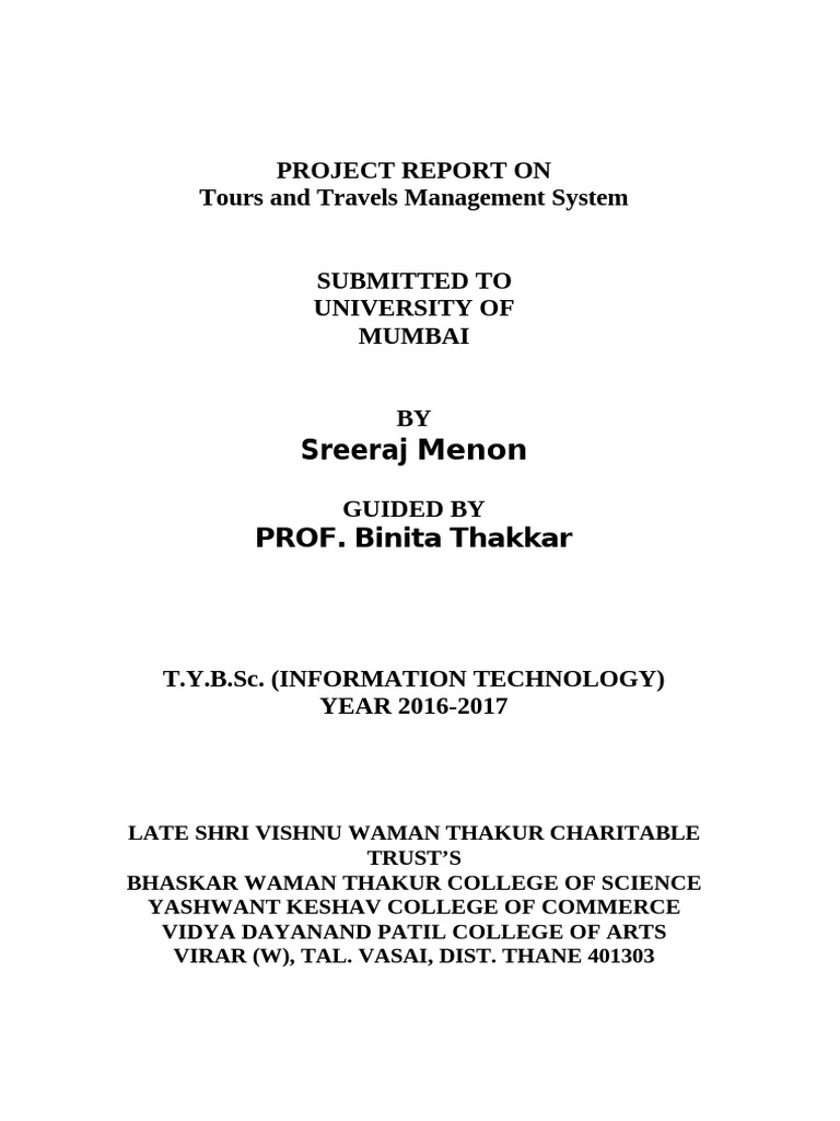Project Report On Tours and Travels Mana | PDF