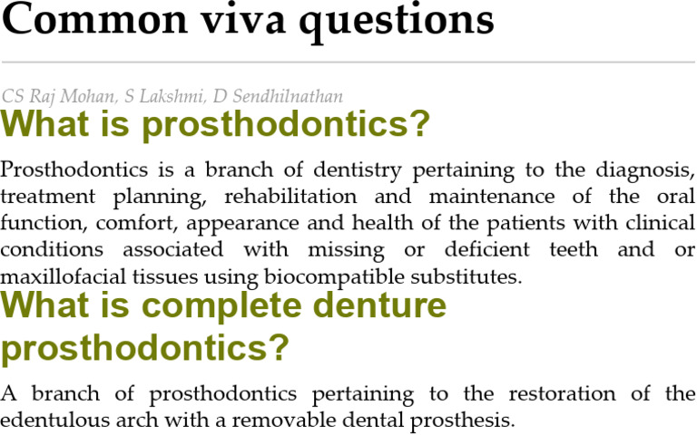 Viva Que Preclinical Prostho | PDF