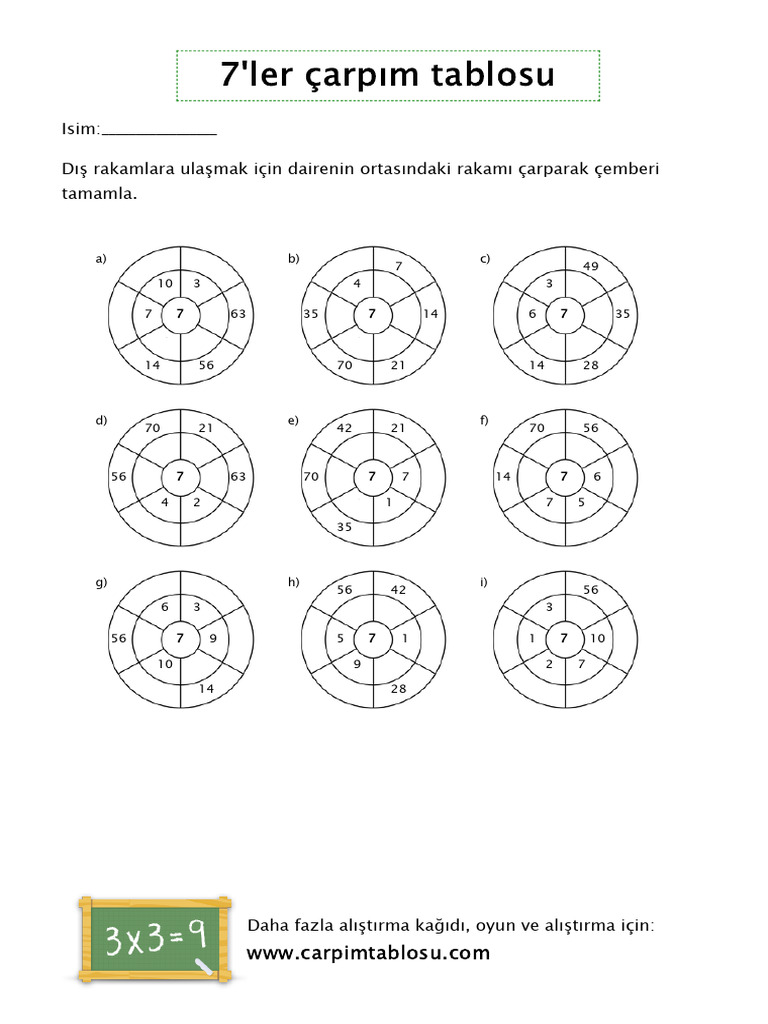 7 Ler Carpim Tablosu Alistirmalari ws3 | PDF 7 Ler Carpim Tablosu Alistirmalari ws3 | PDF