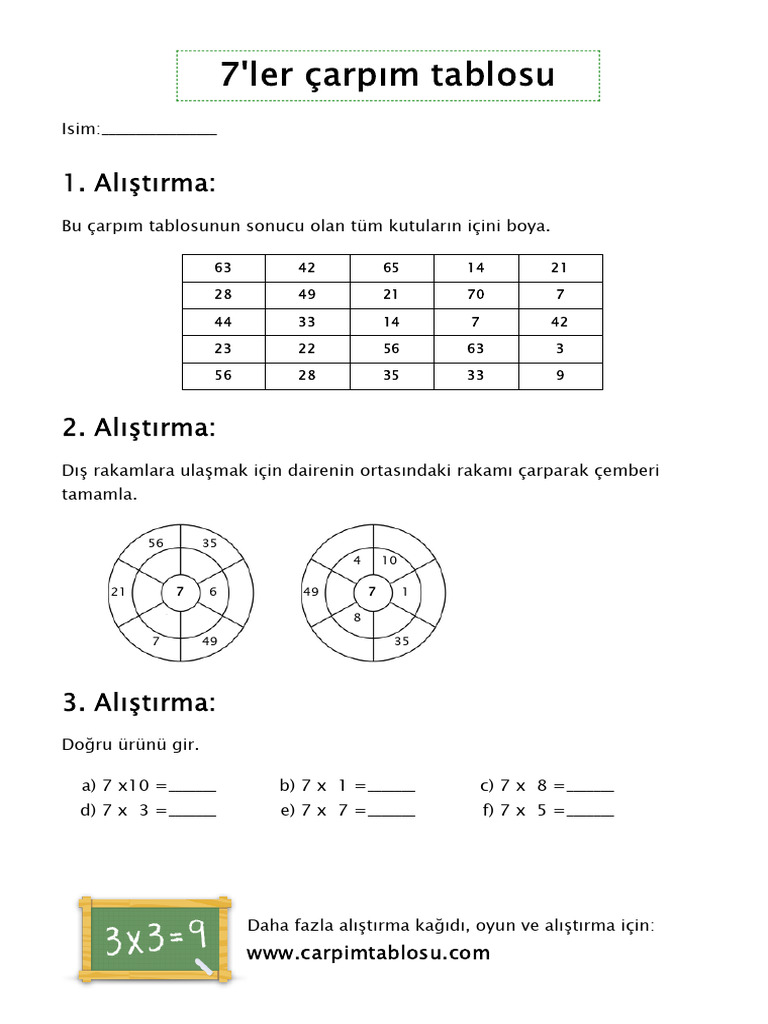 7 Ler Carpim Tablosu Alistirmalari Ws1 | PDF 7 Ler Carpim Tablosu Alistirmalari Ws1 | PDF